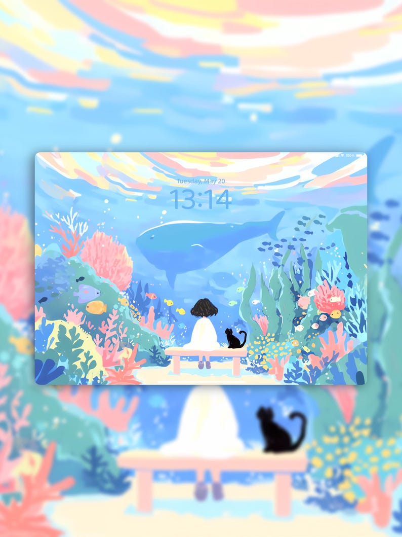 Aesthetic Ocean iPad Wallpaper Set | Coral Reef With Whales | Girl and ...