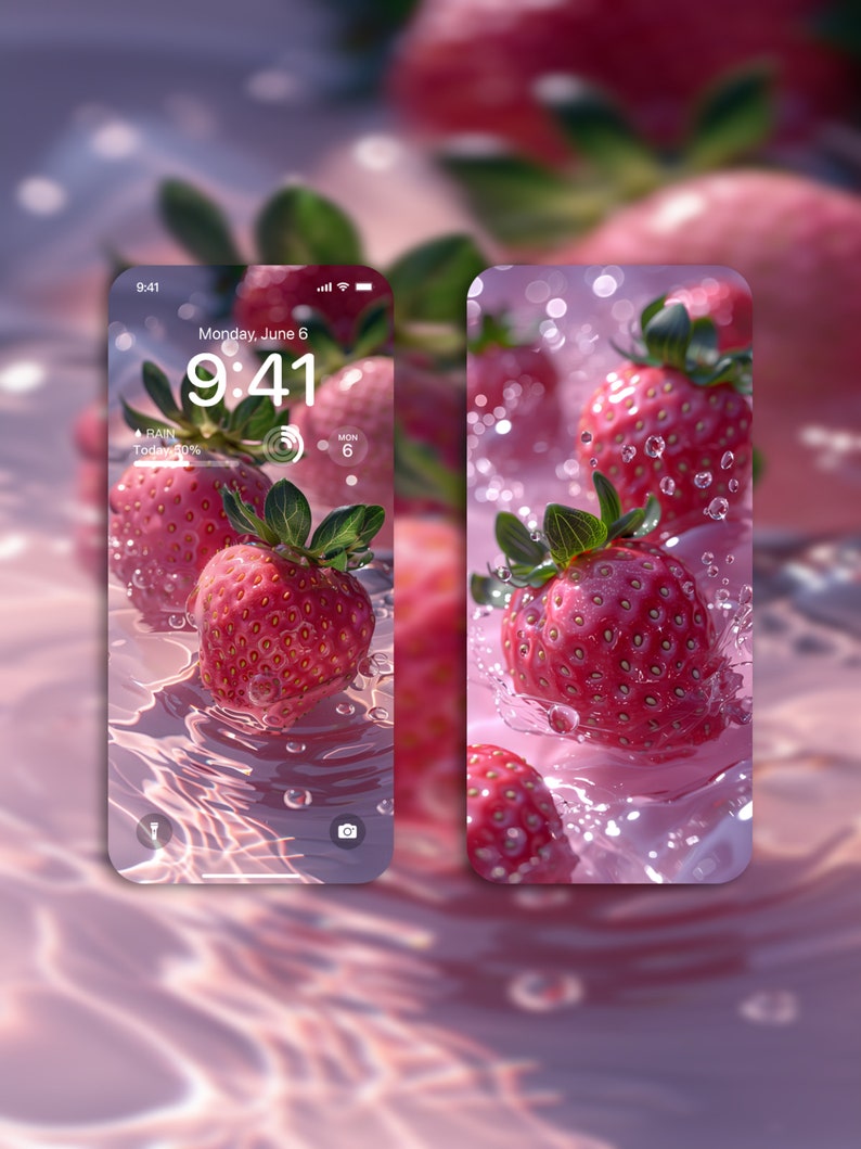Aesthetic Pink Strawberry Wallpaper Set for iPhone | 4K Instant Digital ...