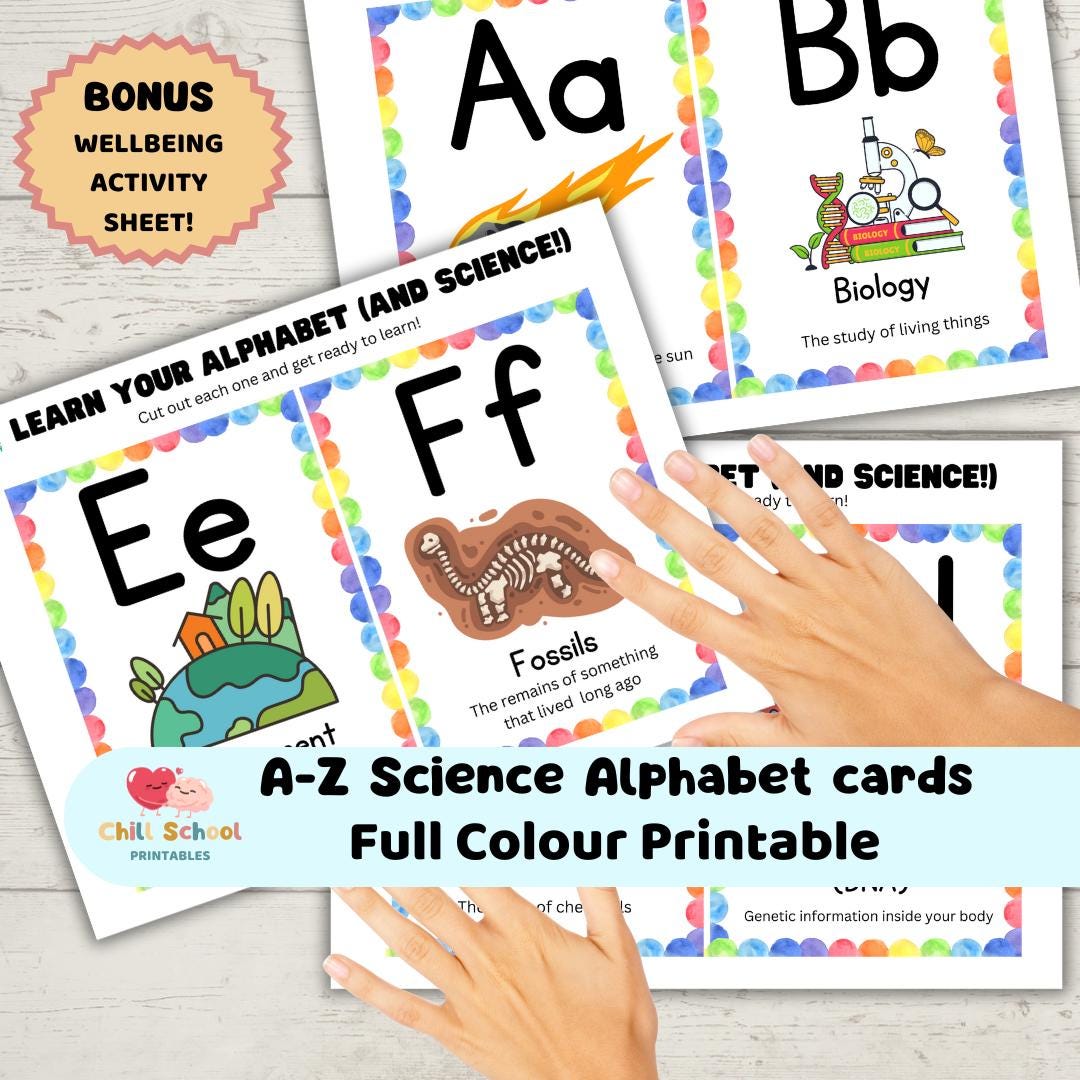 Printable Alphabet Flashcards Science Themed A-Z Alphabet Cards Gift ...