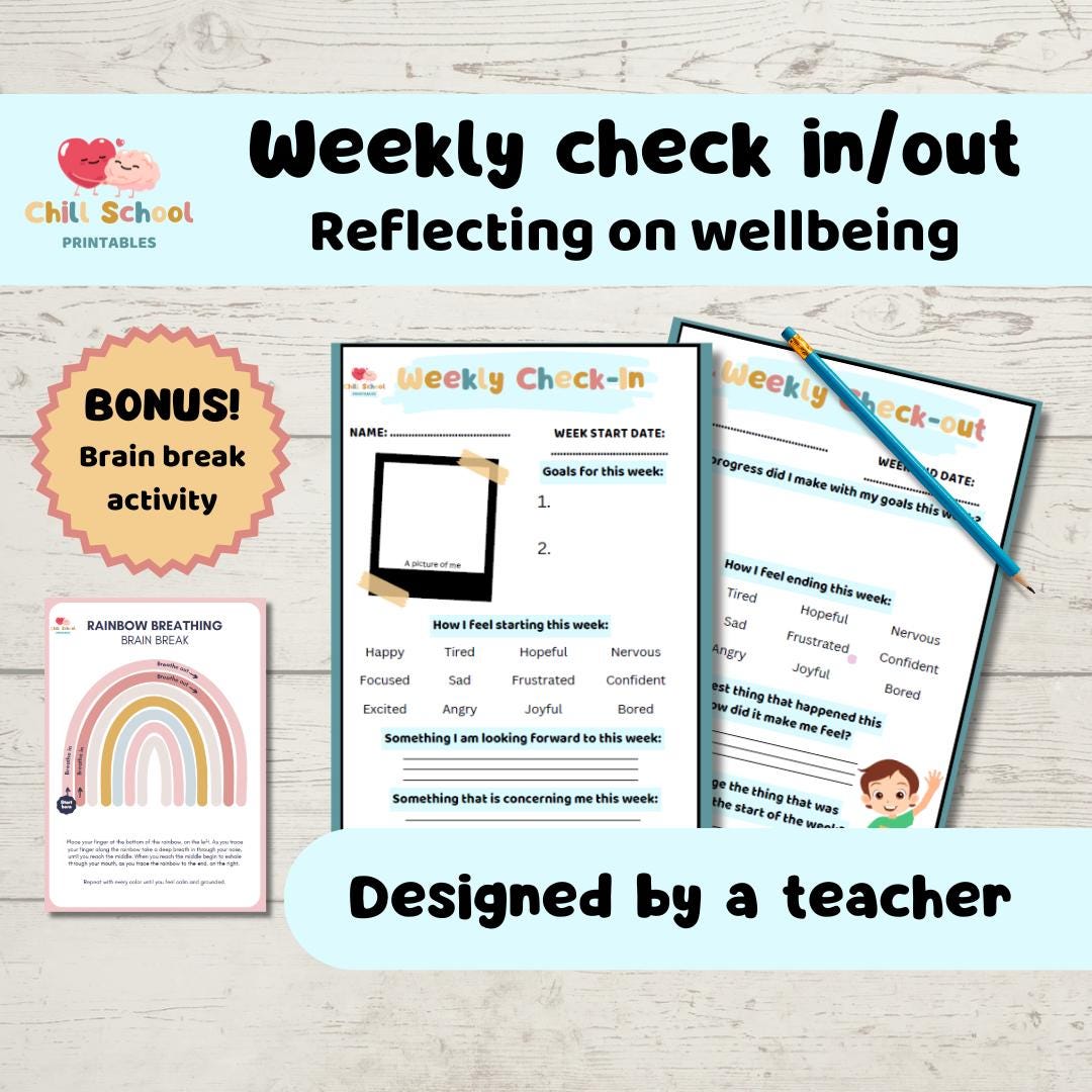 Wellbeing Check in Student Check in Sheet Weekly Check in Mental Health ...