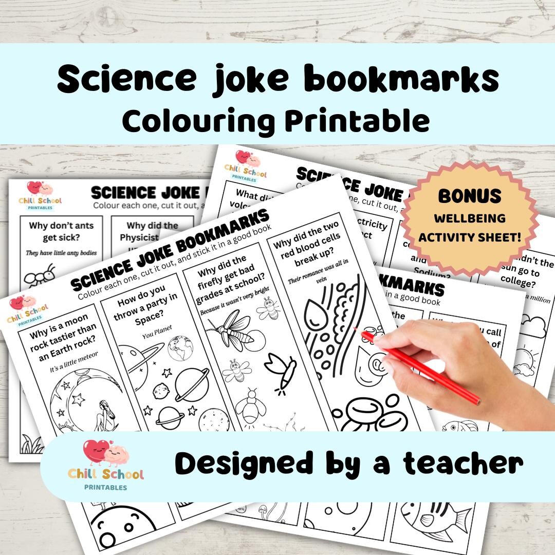 Coloring Bookmark Printable for Kids, Science Joke Printable Bookmarks ...