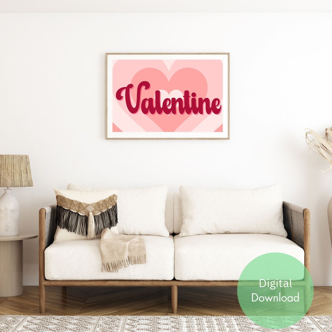 Retro Valentine's Day Printable Poster With Hearts, Heart Themed Wall ...
