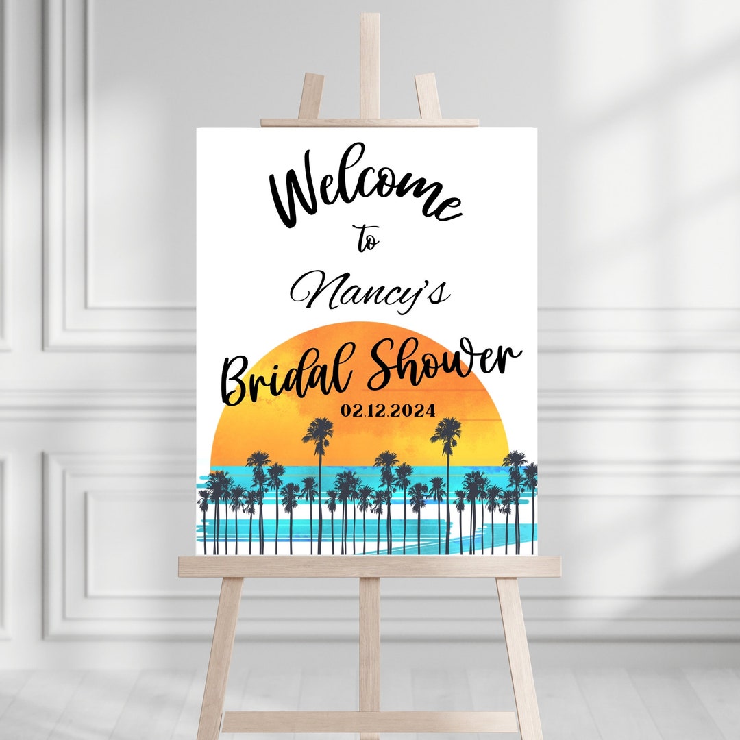 Tropical Bridal Shower Welcome Sign, Tropical Sunset Sign Template ...