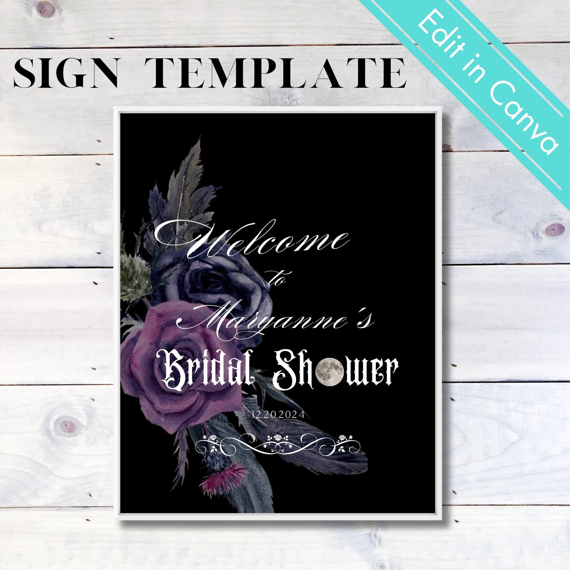 Portrait Gothic Bridal Shower Welcome Sign, Gothic Rose Bridal Shower ...