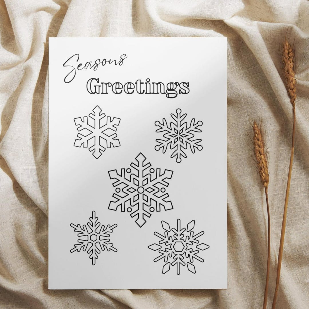 Color Your Own Printable Snowflake Christmas Card, Blank Greeting Card ...