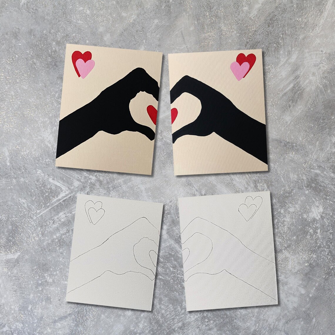 Valentines Day Couples Heart Hands Silhouette Pre Drawn Canvas Painting ...