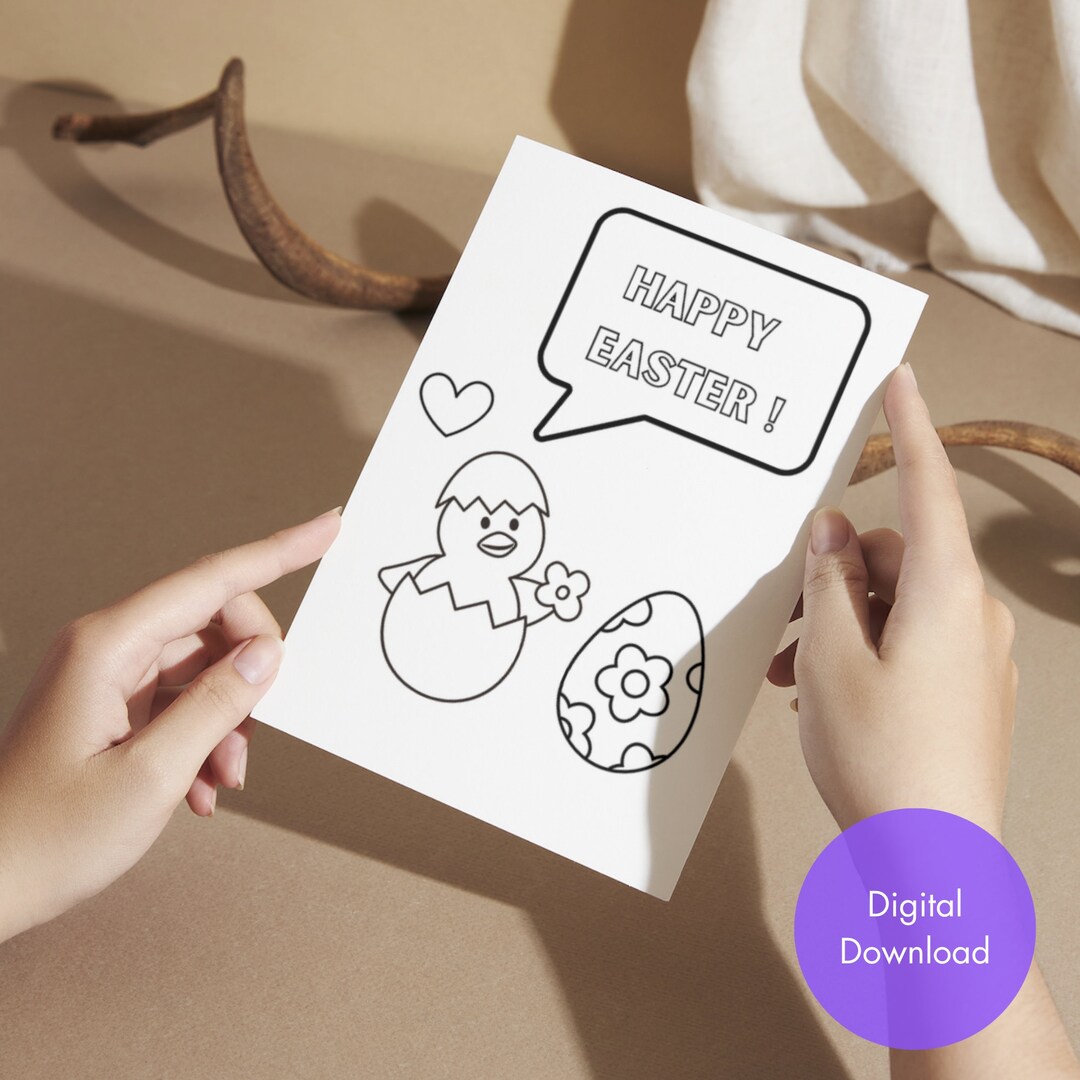 Easter Chick Coloring Card: Printable Easter Egg Greeting (digital ...