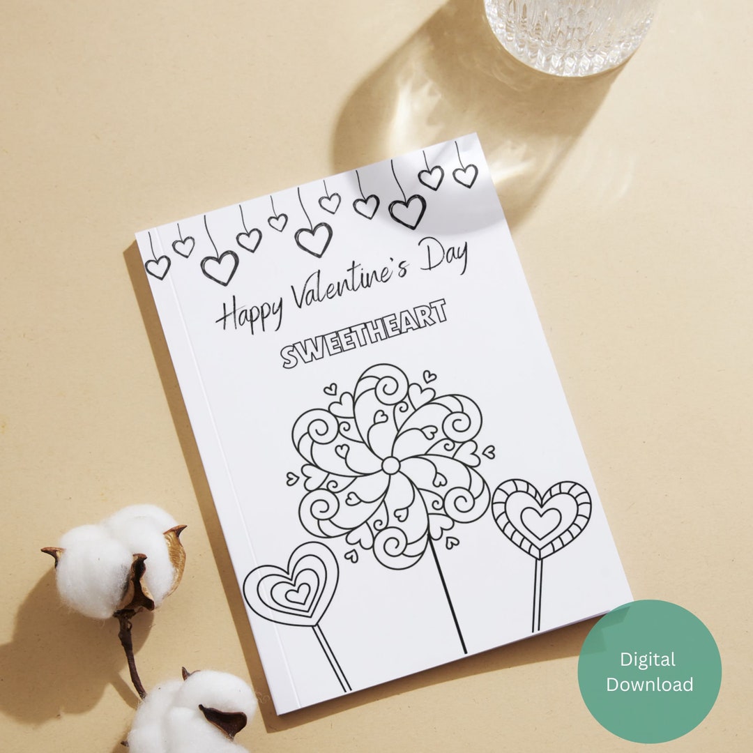 Sweetheart Valentine's Day Printable Card, Kids Valentines, Coloring ...