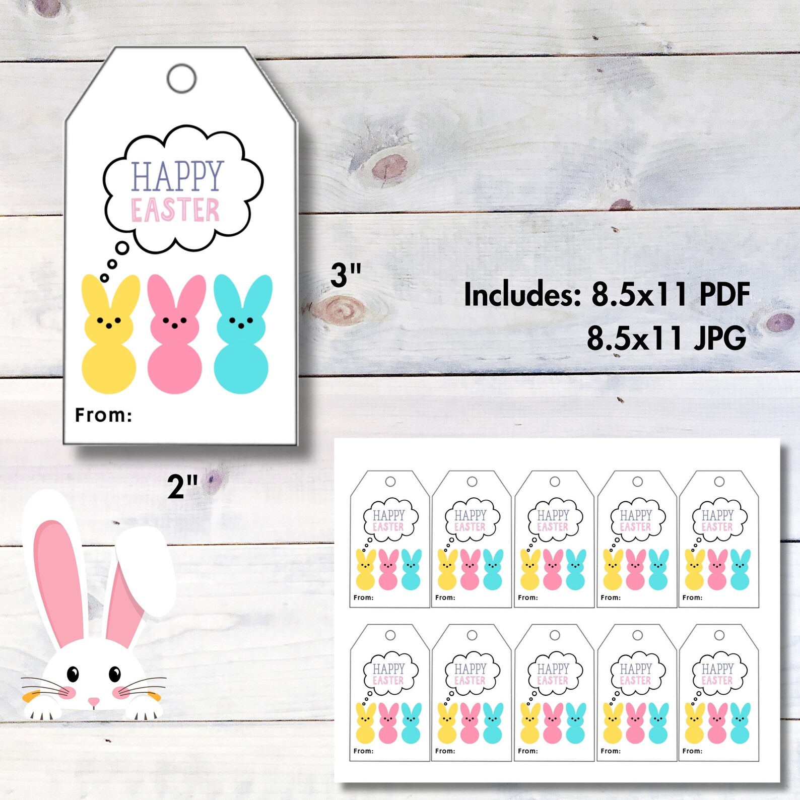 Colorful Peeps Printable Gift Tags, Happy Easter, Gift Labels, Instant Download, Last Minute ...