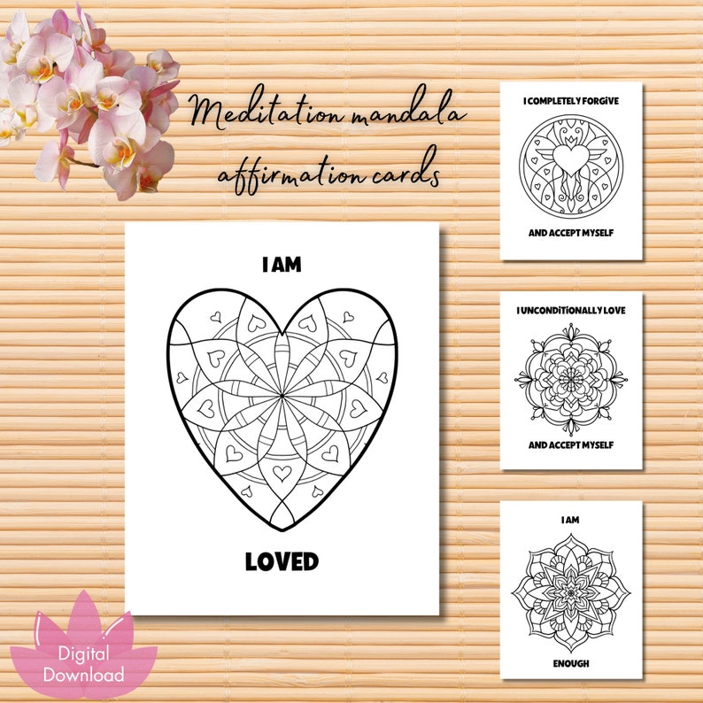 Color Your Own Meditation Affirmation Cards, Mandala Positive Quote ...