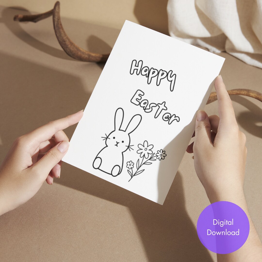 Easter Bunny Coloring Card: Kids' Printable Craft (digital Download) - Etsy