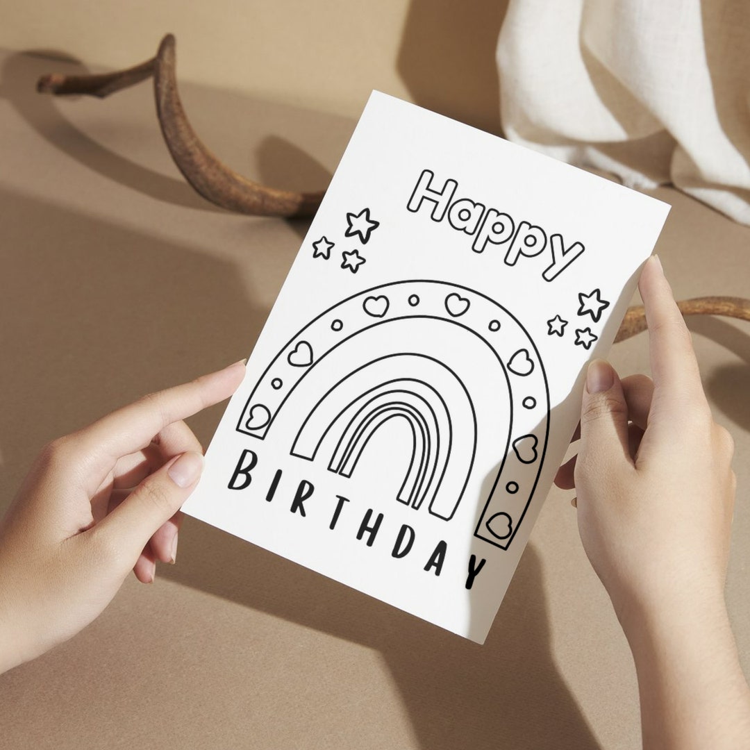 Rainbow Birthday Card: Color Your Own Hearts Printable (PDF) - Etsy