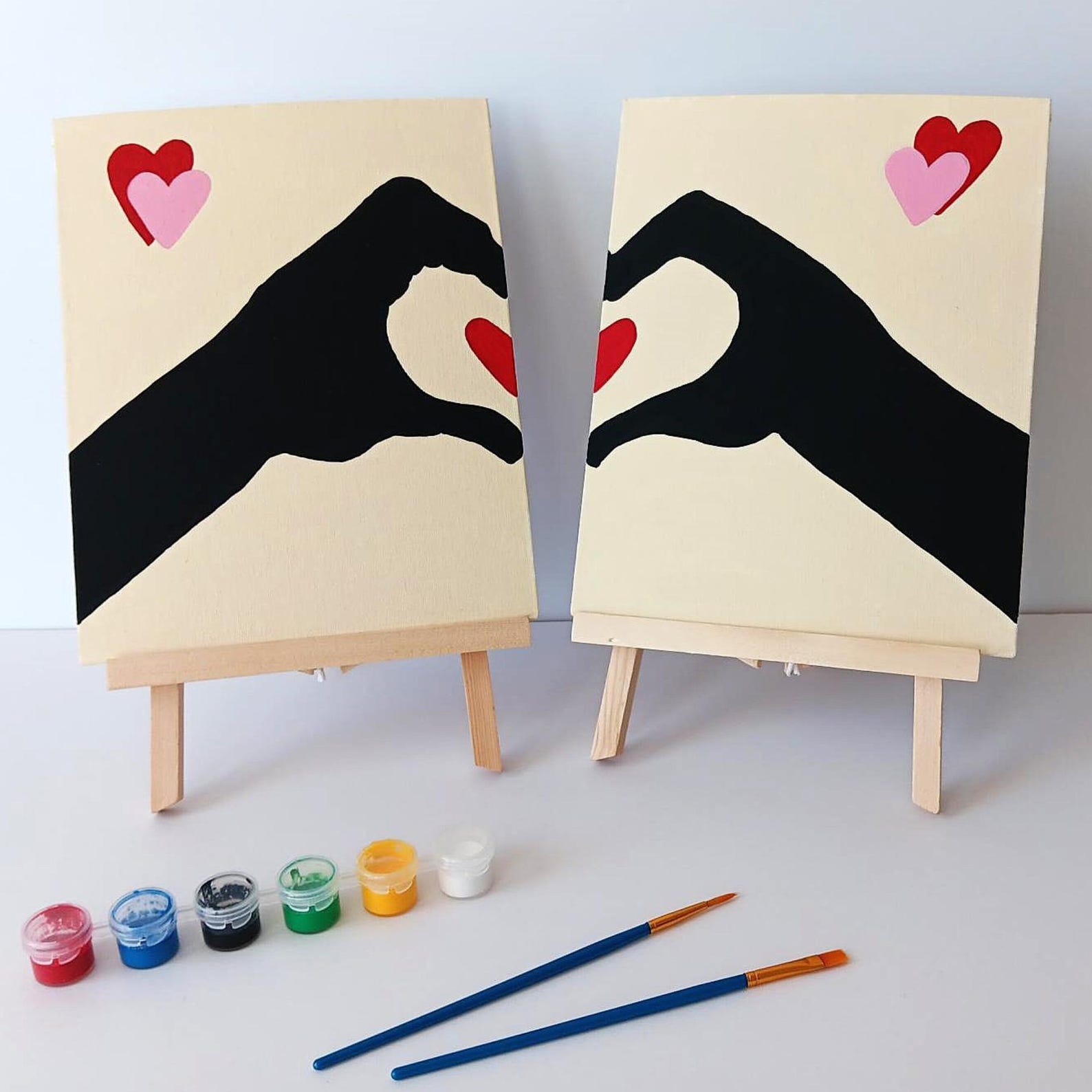 Valentines Day Couples Heart Hands Silhouette Pre Drawn Canvas Painting ...