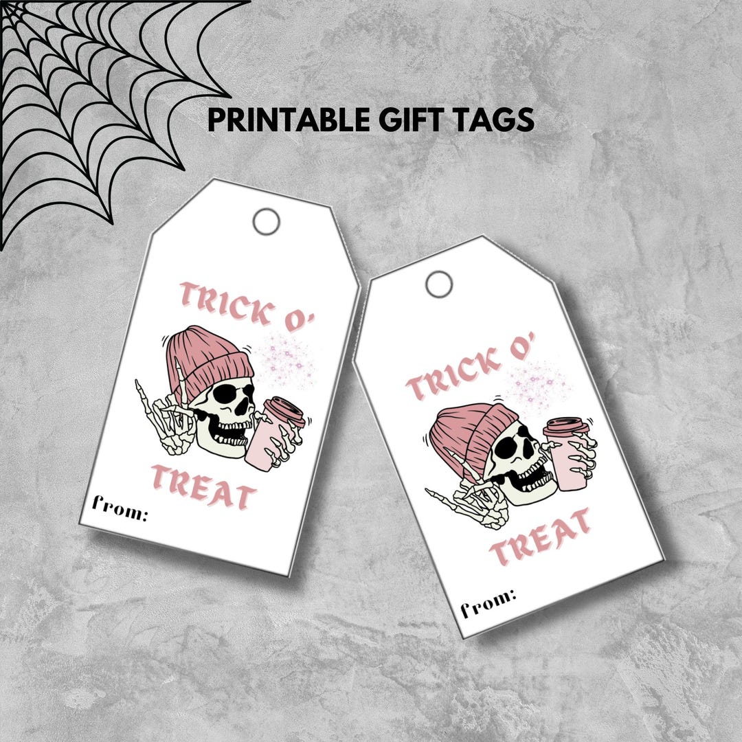 Pink Skeleton Peace Sign, Printable Gift Tags, Halloween Party Favors ...