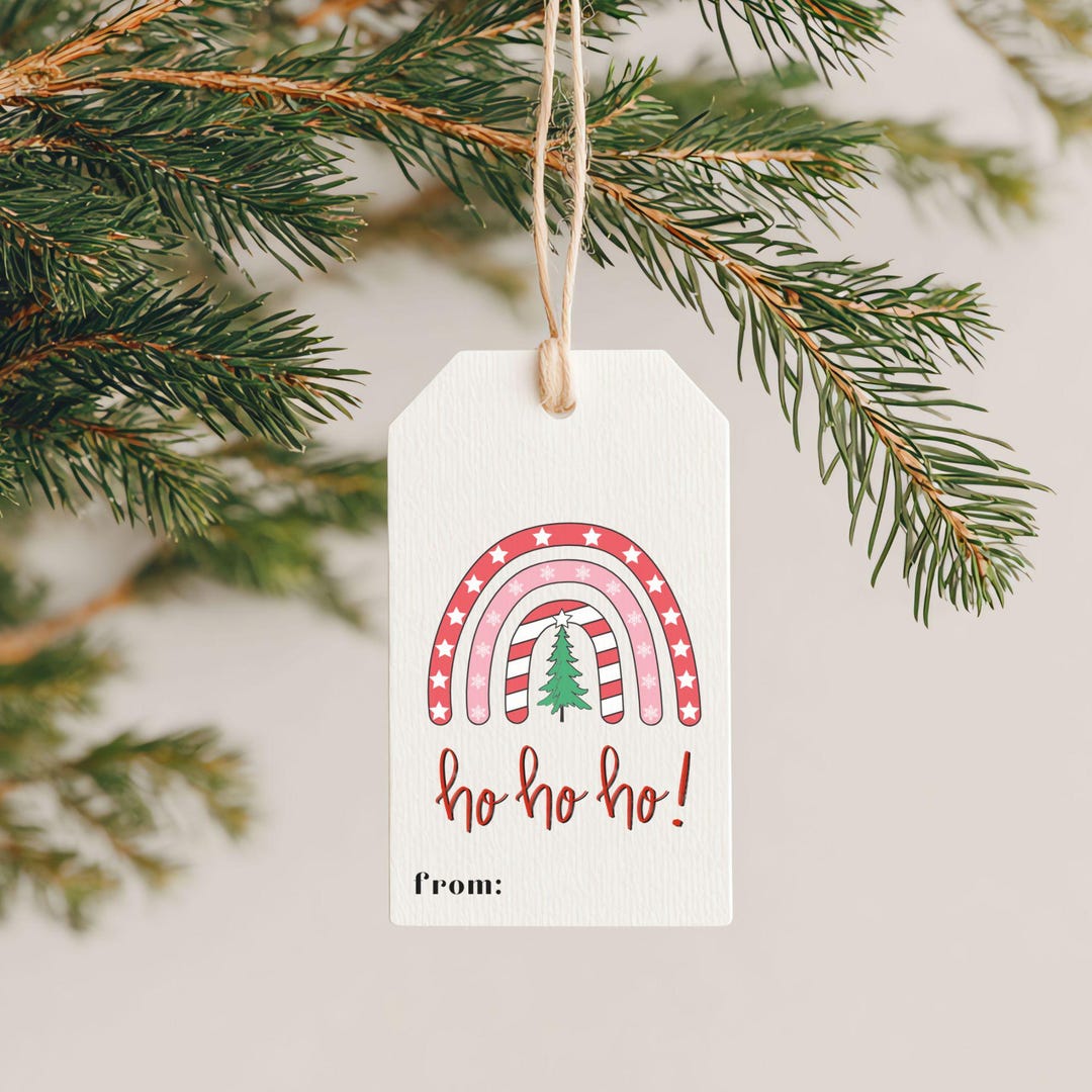Rainbow Christmas Gift Tags, Pink and Red Printable Labels (digital ...