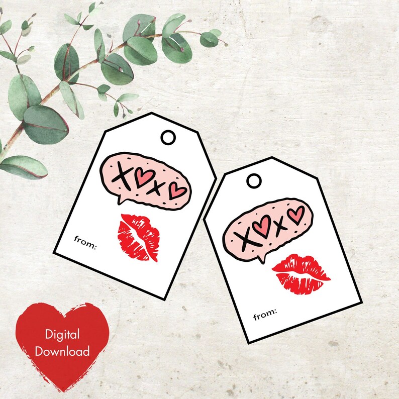 XOXO Valentine's Day Gift Tags, Printable Gift Tags, Happy Valentine's ...