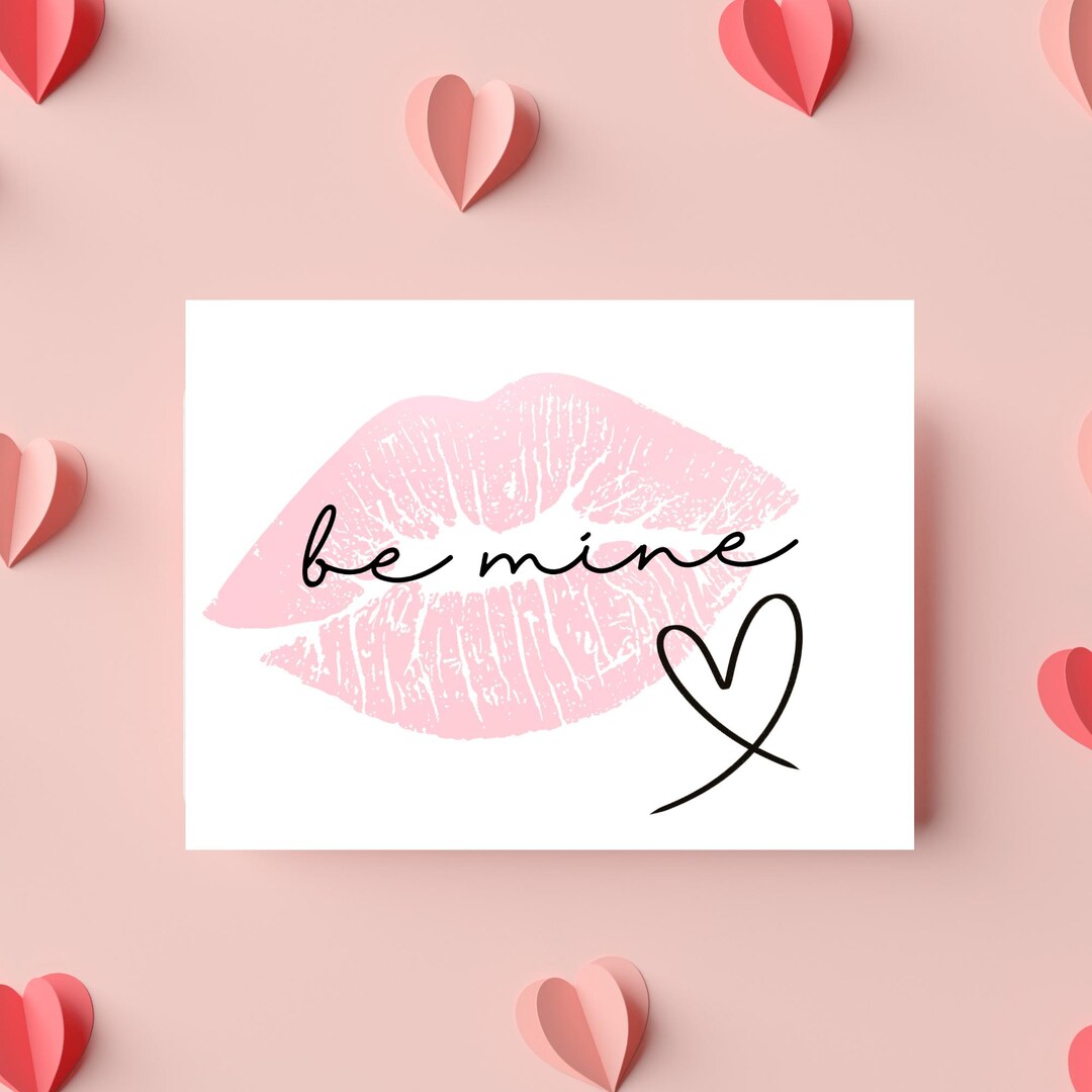 XOXO Be Mine Printable Valentines Day Greeting Card, Pink Lips Card ...