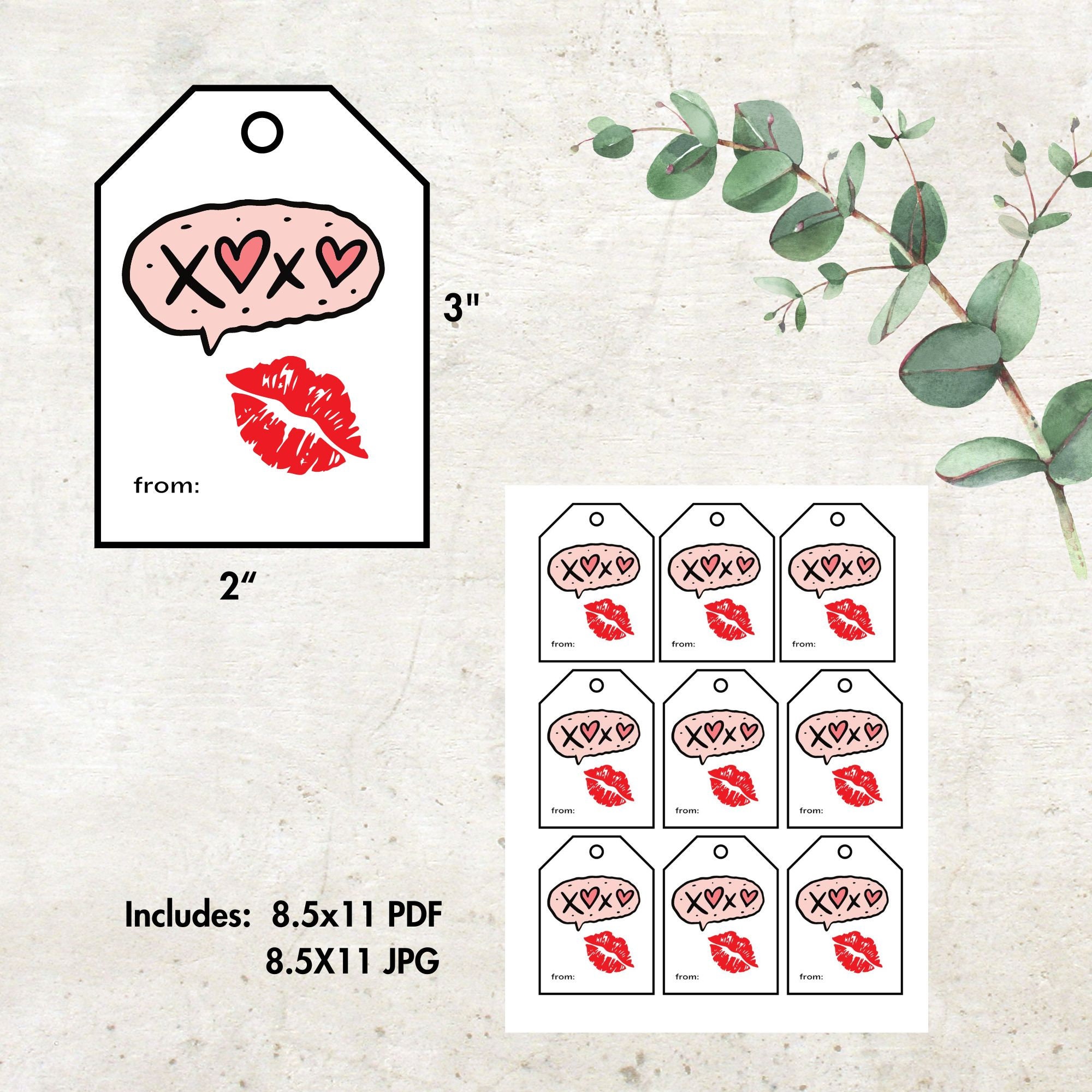 XOXO Valentine's Day Gift Tags, Printable Gift Tags, Happy Valentine's ...