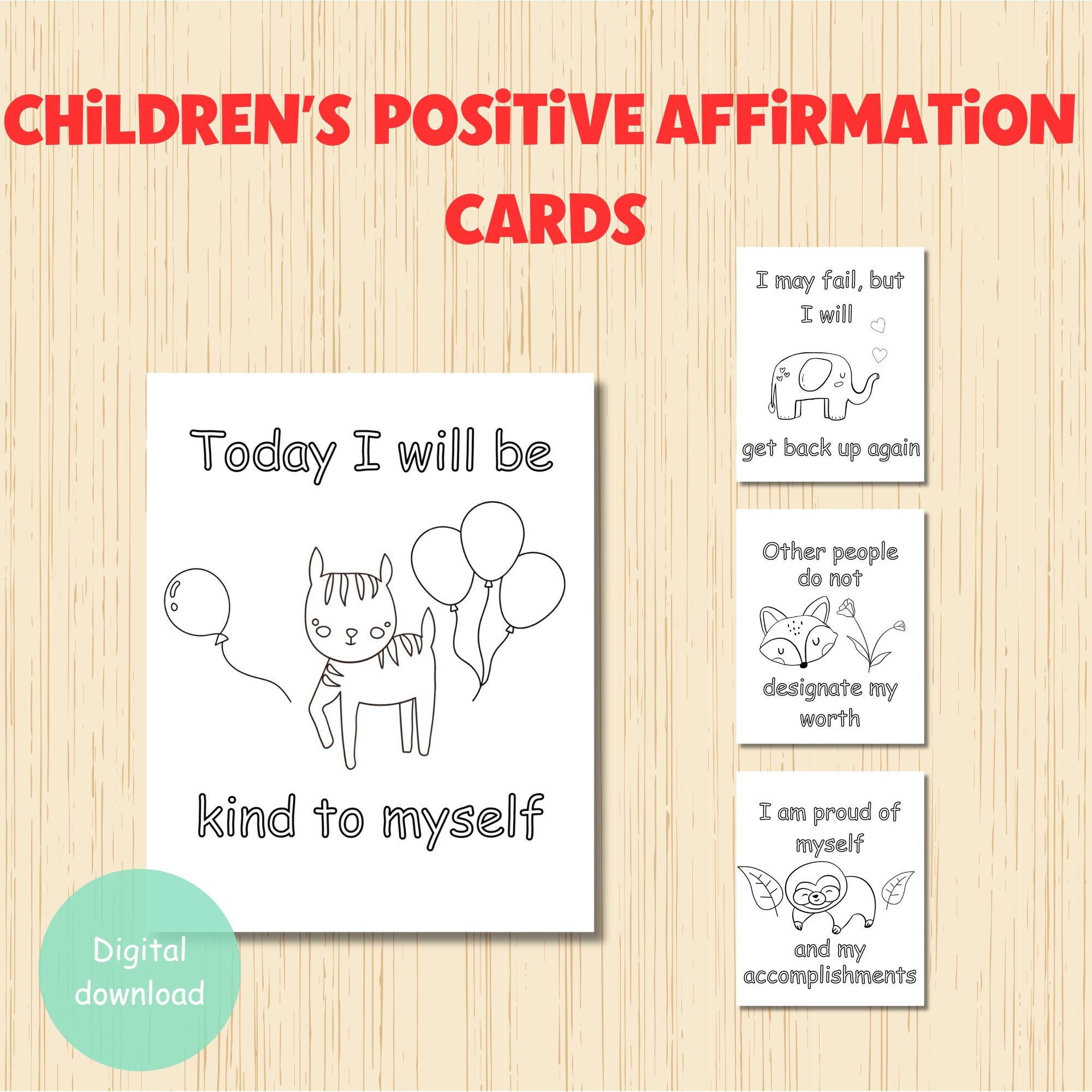 Color Your Own Children's Positive Affirmation Cards, Printable ...