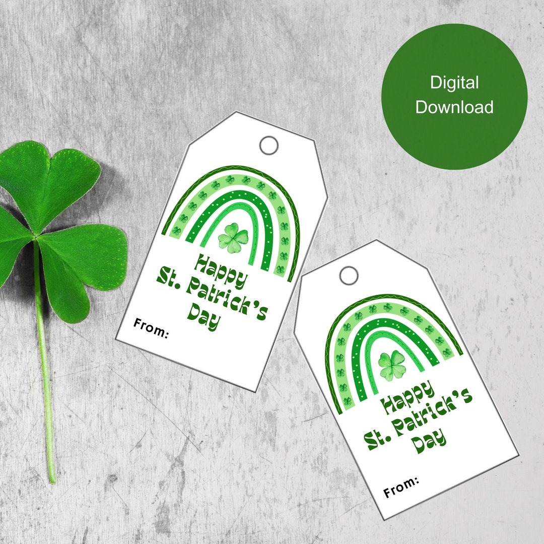 St. Patrick's Day Rainbow Gift Tag: Printable Green Label (instant ...
