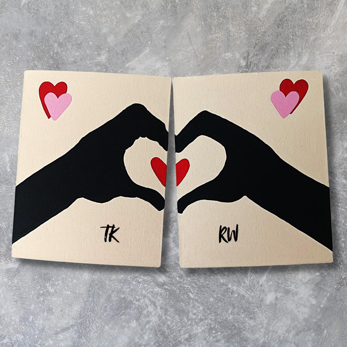 Valentines Day Couples Heart Hands Silhouette Pre Drawn Canvas Painting ...