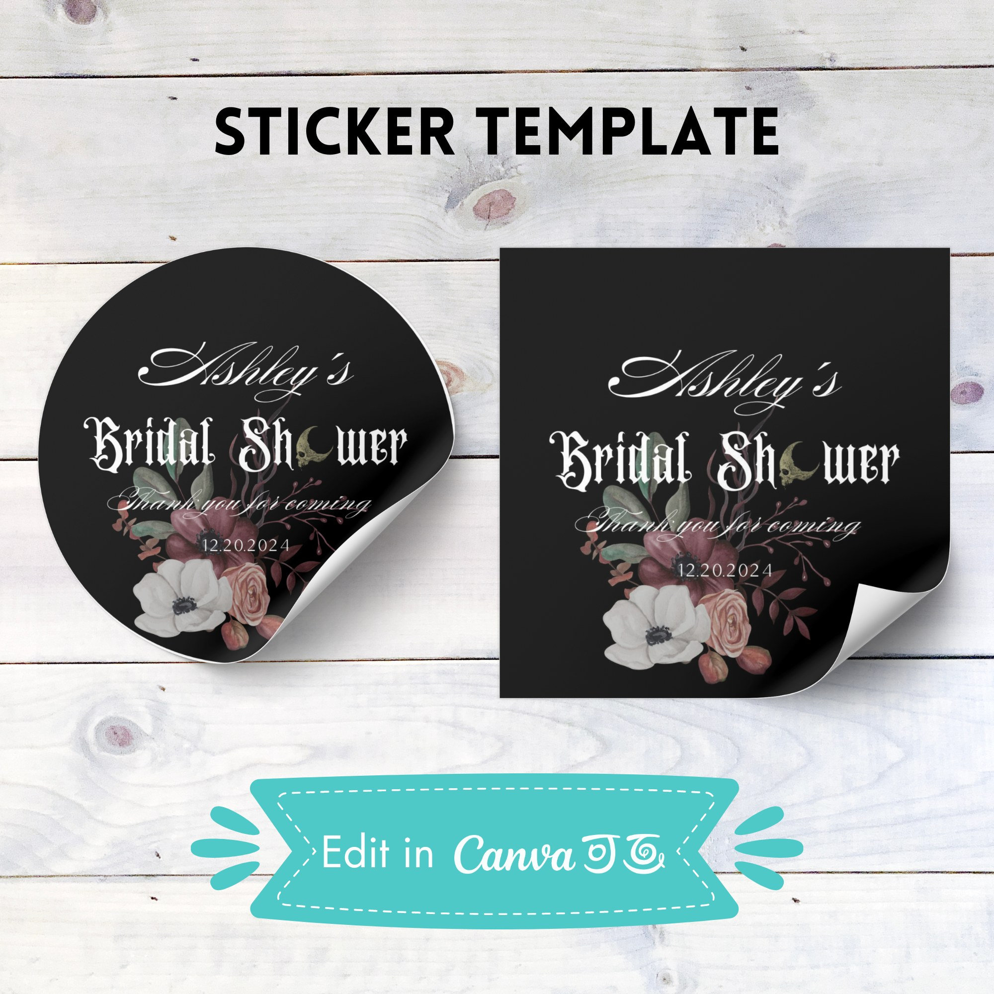 Gothic Bridal Shower Stickers Printable, Halloween Bridal Shower Label ...