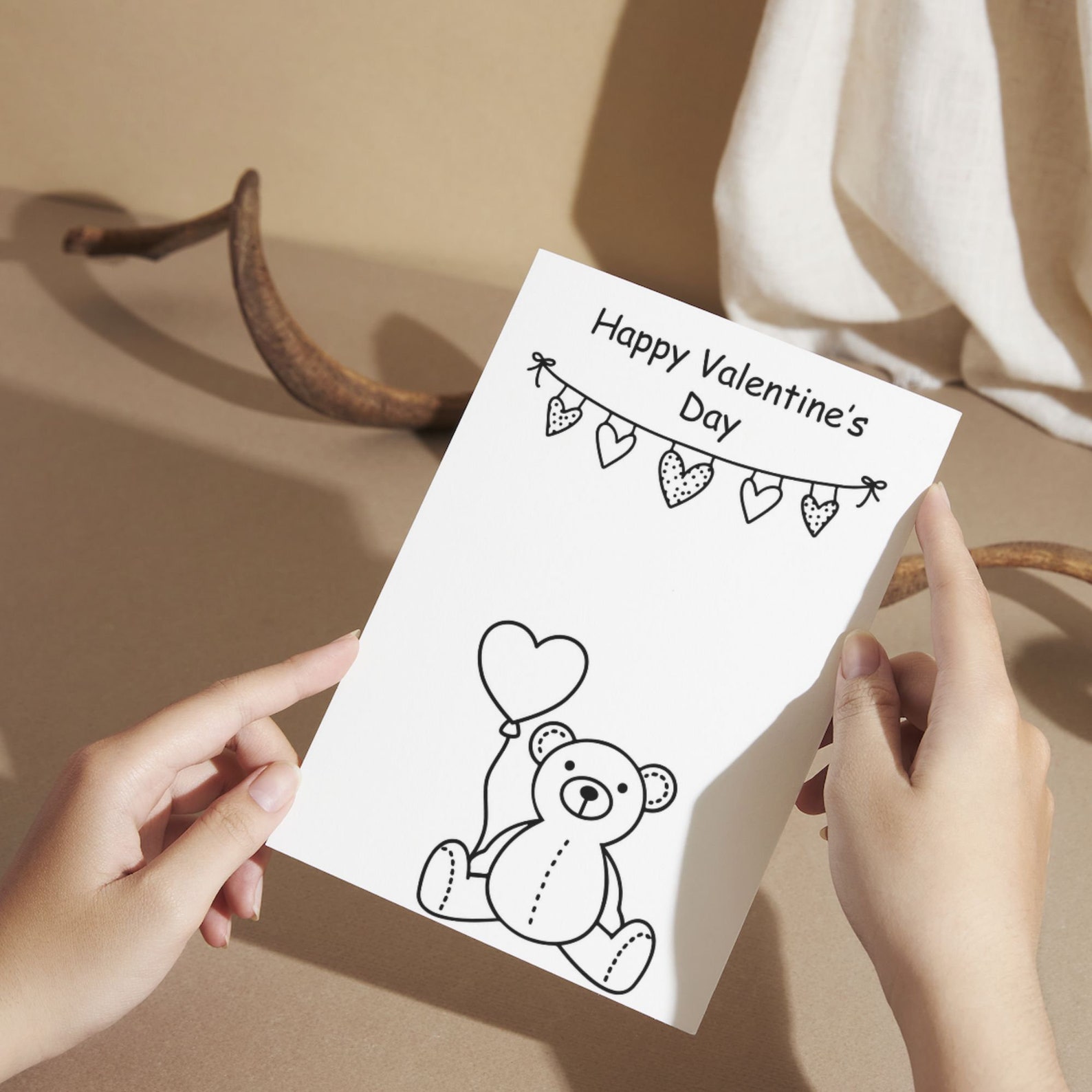 Color Your Own Teddy Bear Valentine's Day Printable Card, Happy ...