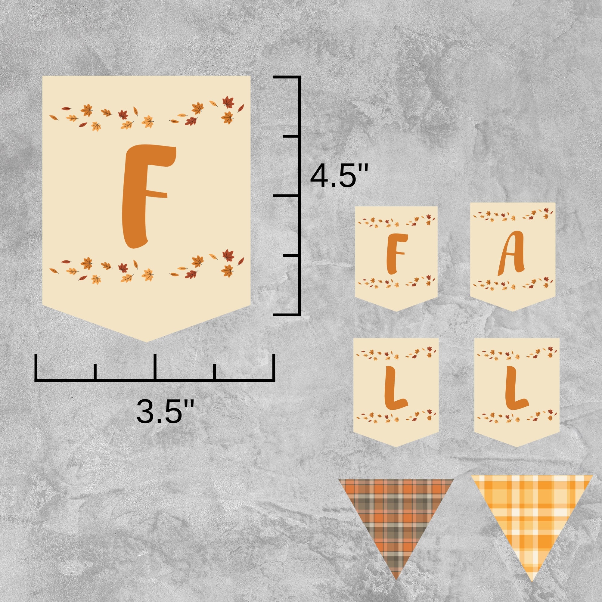 Fall Leaves Printable Banner, Orange and Plaid Autumn Decor ...