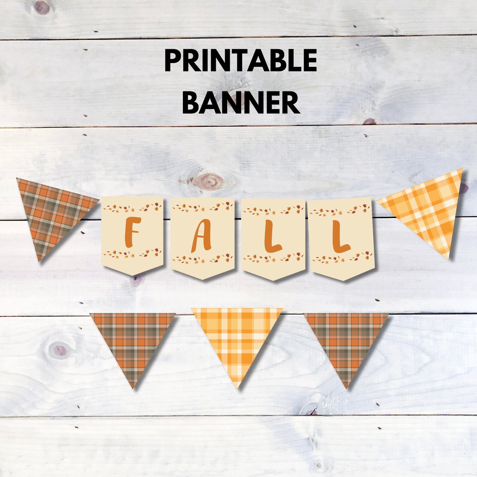 Fall Leaves Printable Banner, Orange and Plaid Autumn Decor ...