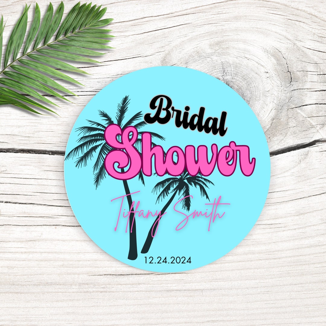 Tropical Blue Wedding Sticker Template, Printable Palm Tree Label ...