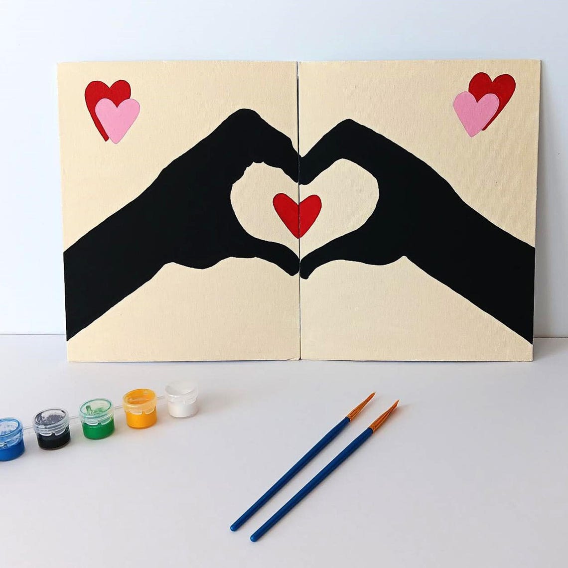 Valentines Day Couples Heart Hands Silhouette Pre Drawn Canvas Painting ...