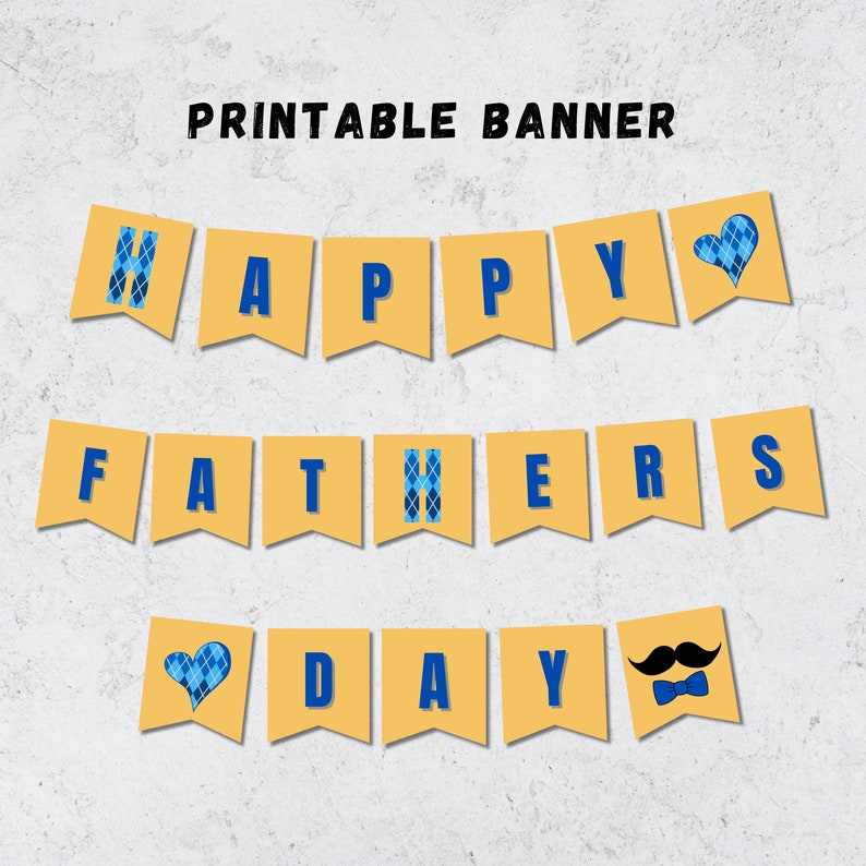 Fathers Day Blue and Gold Printable Banner, Royal Blue Argyle, Mustache ...