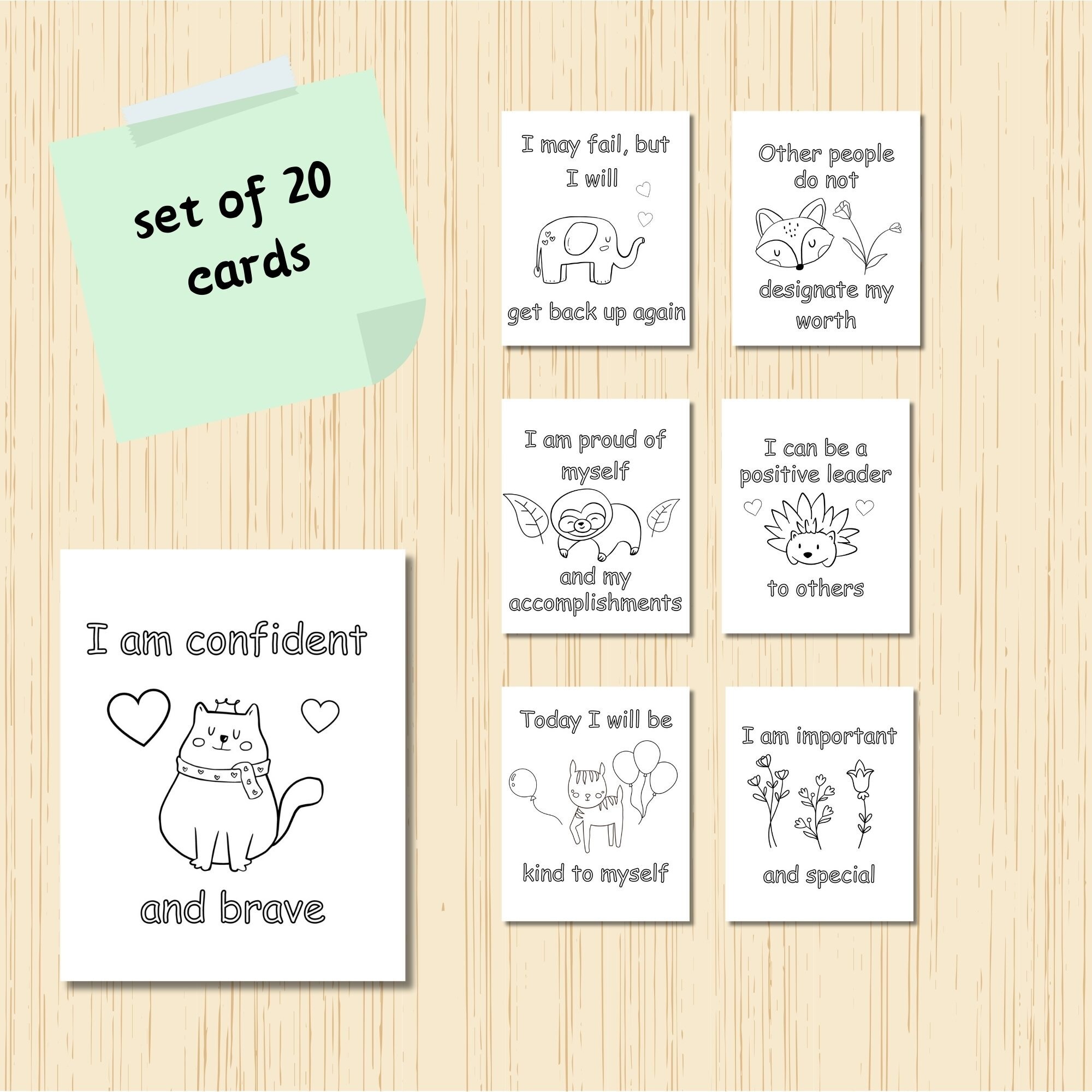 Color Your Own Children's Positive Affirmation Cards, Printable ...