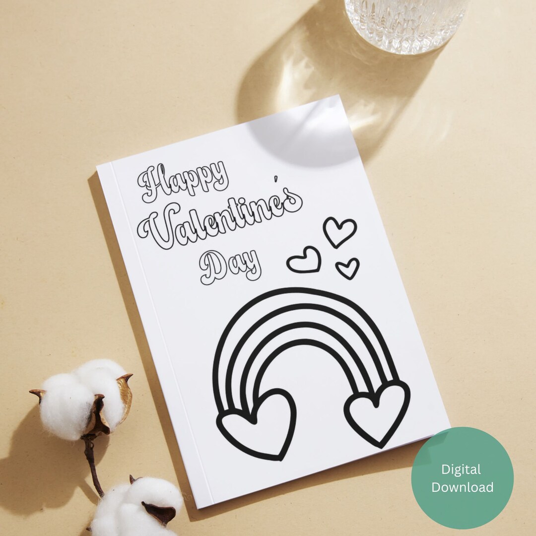 Color Your Own Rainbow Valentines Day Printable Card, Kids Valentines ...