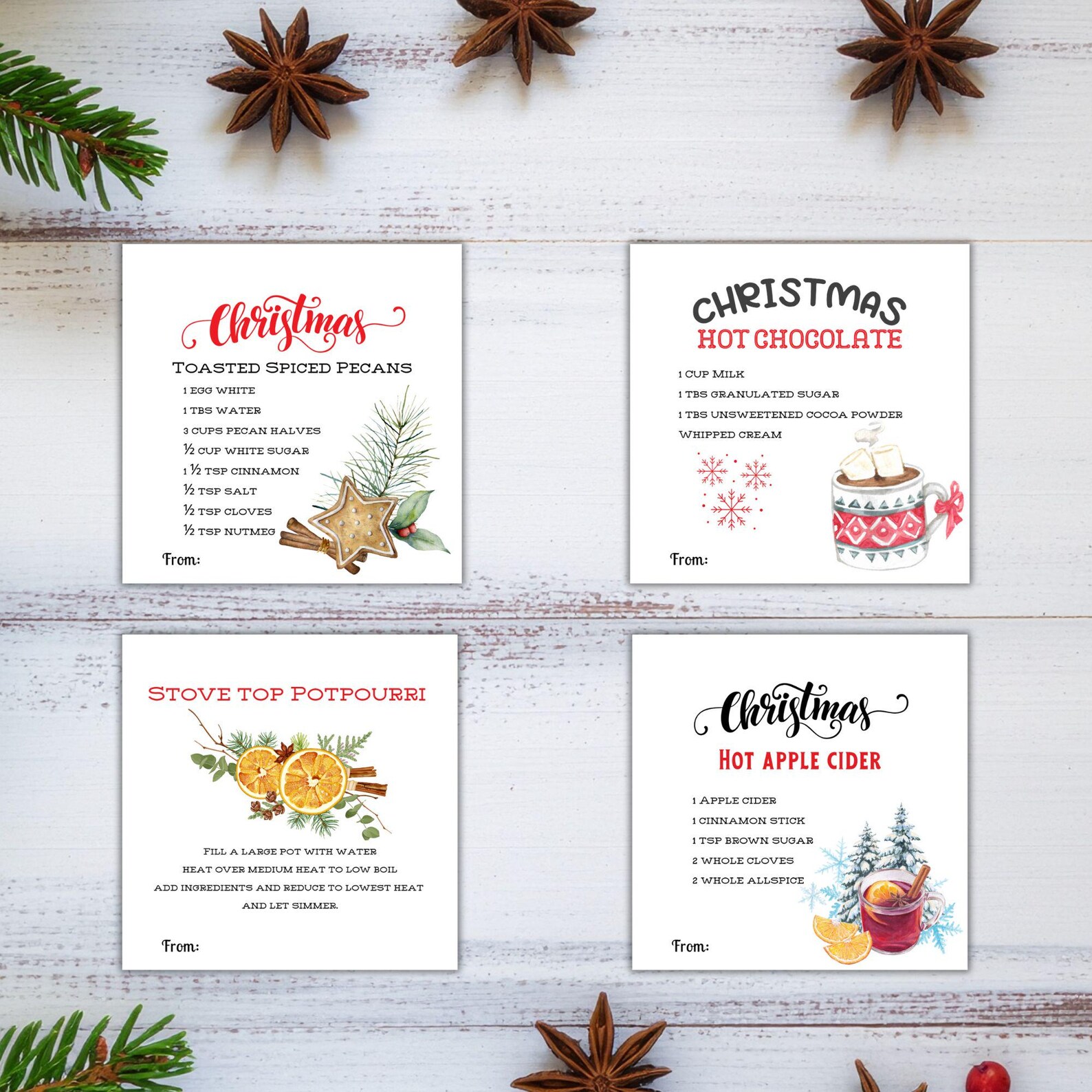 Christmas Recipe Gift Tag Bundle, Printable Recipe Cards, Set of 4 - Etsy