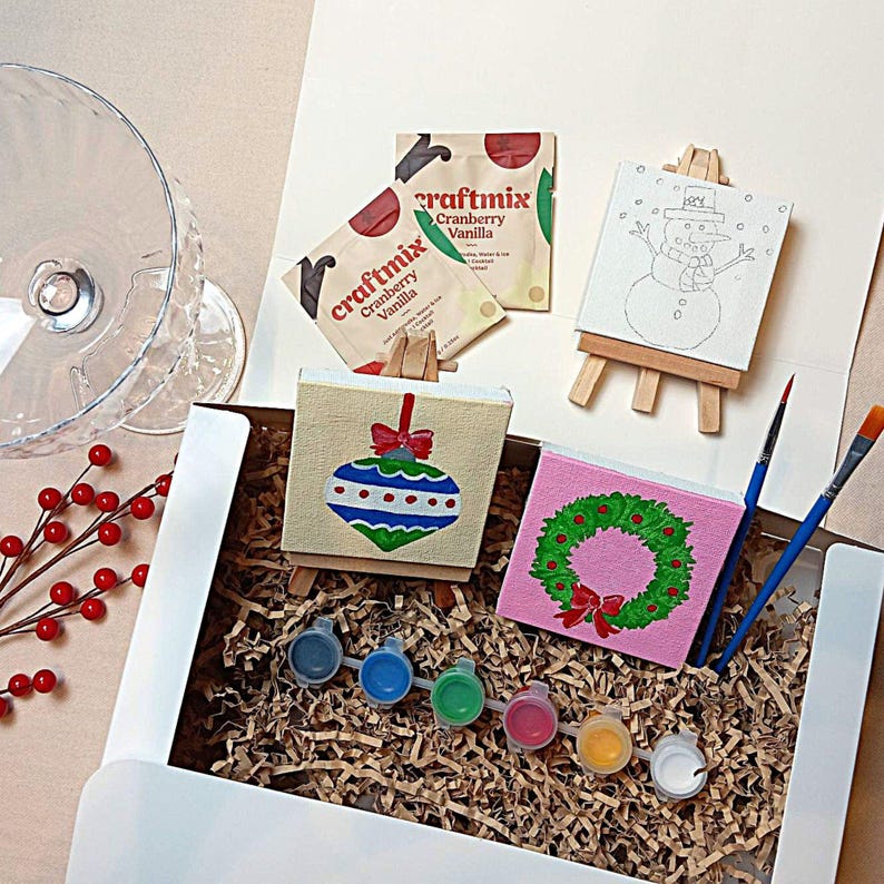Christmas Painting Party Kit, Canvas, Easel, Acrylic Paint, Cocktail ...