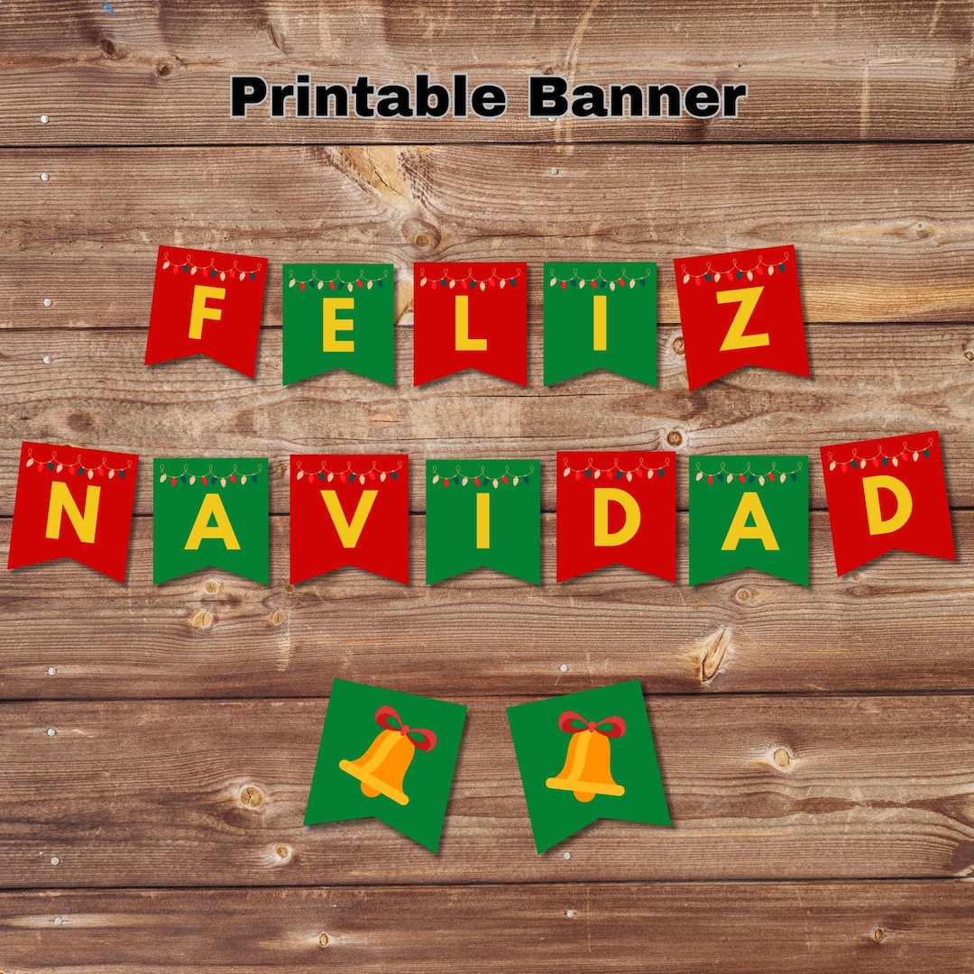 Feliz Navidad Printable Holiday Banner, Christmas Garland Spanish Sign ...