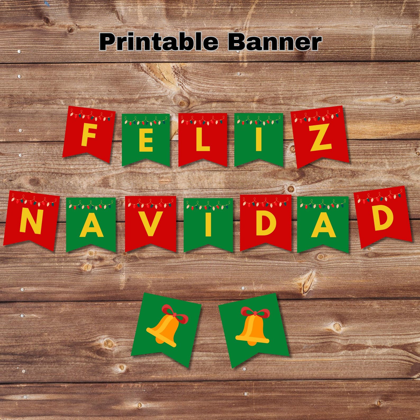 Feliz Navidad Printable Holiday Banner, Christmas Garland Spanish Sign ...