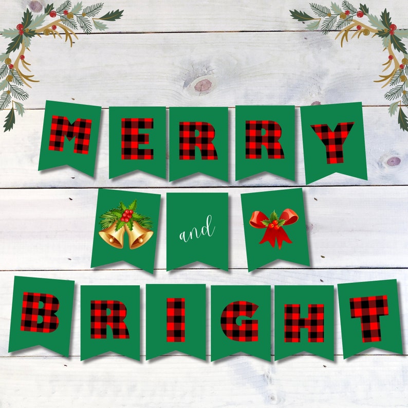 Plaid Christmas Banner: Red & Green Holiday Mantel Decor (digital ...