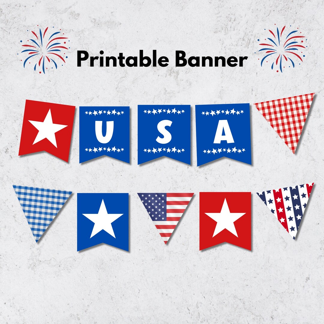 Fourth of July USA Banner, Red White and Blue Printable Sign, American ...