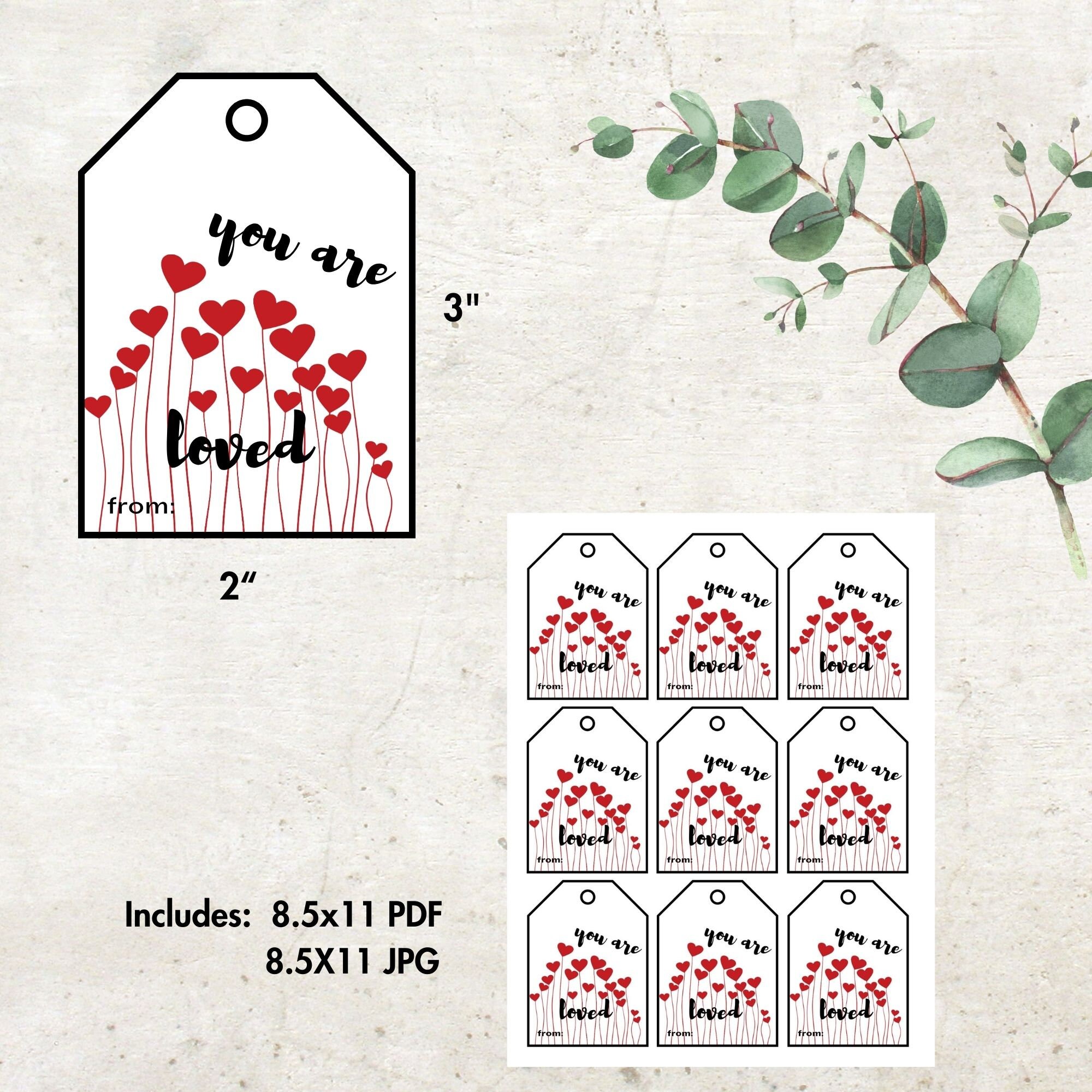 Happy Valentine's Day Printable Gift Tags, Red Hearts and Love Gift ...
