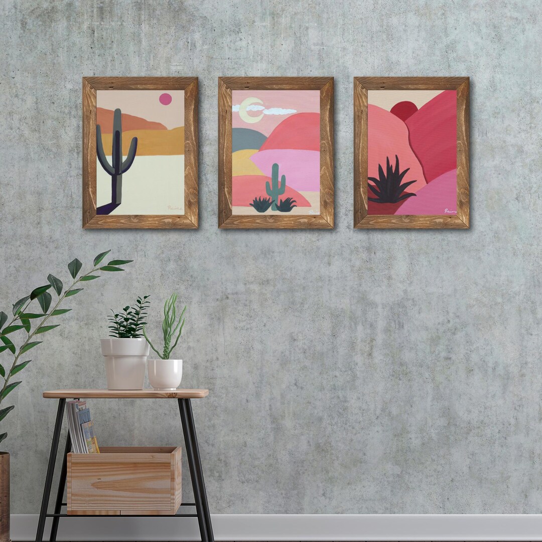 Desert Landscape Art Print Set: Southwestern Home Decor, Neutral Cactus ...