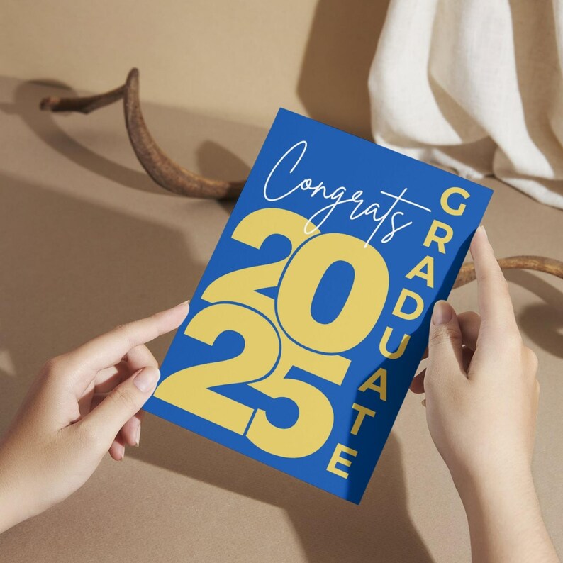 Blue and Gold Printable Graduation Card, Congratulations 2025 Graduate ...