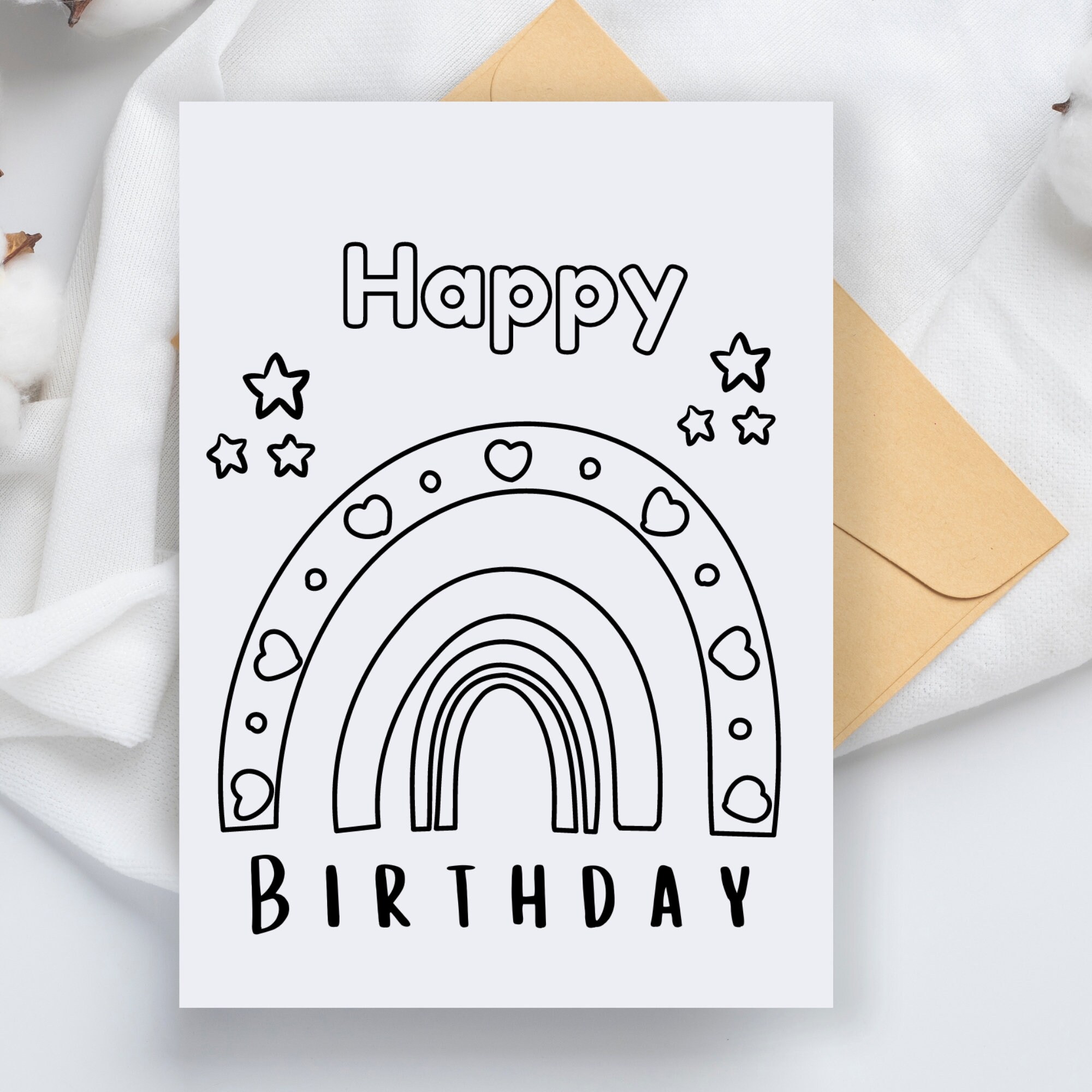Rainbow Birthday Card: Color Your Own Hearts Printable (PDF) - Etsy
