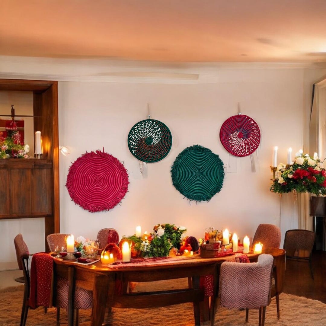 East African Round Sisal and Seagrass Flat Wall Baskets for Wall Art ...