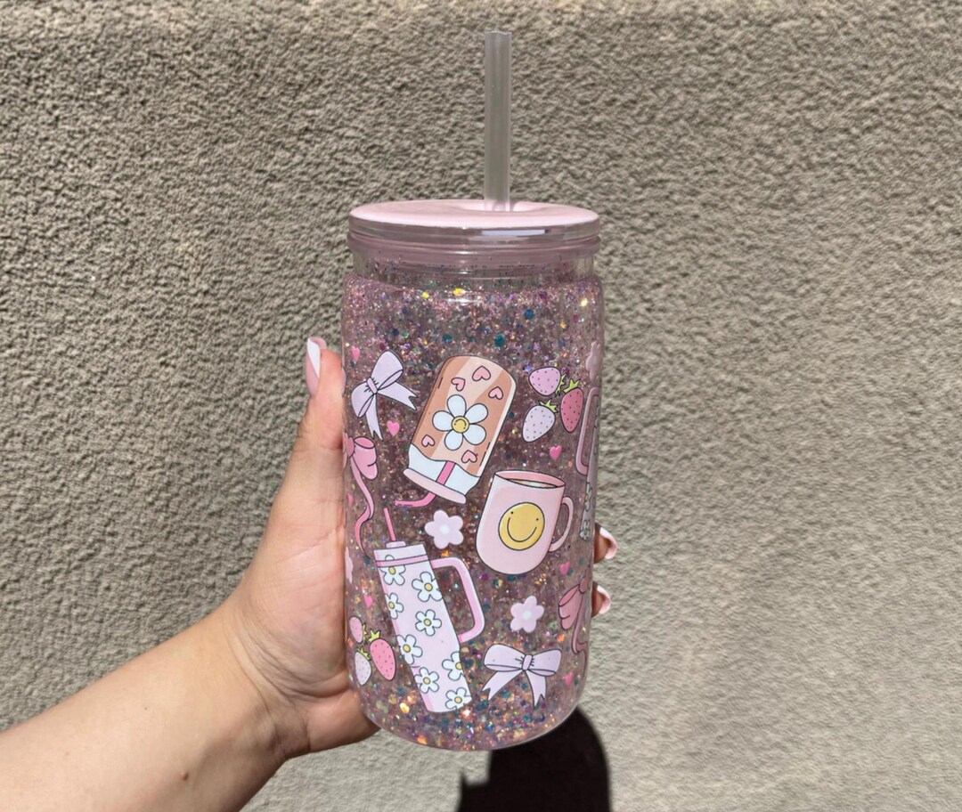 Coquette Retro Smiley Face and Flowers Glitter Snowglobe Tumbler - Etsy