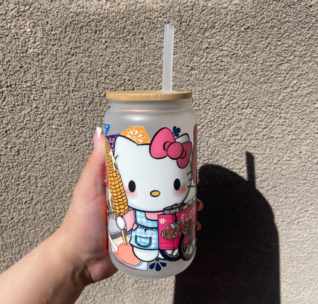 Kitty Elote Snacks Frosted Libbey Glass Can Tumbler Cup, Mexican Snacks ...
