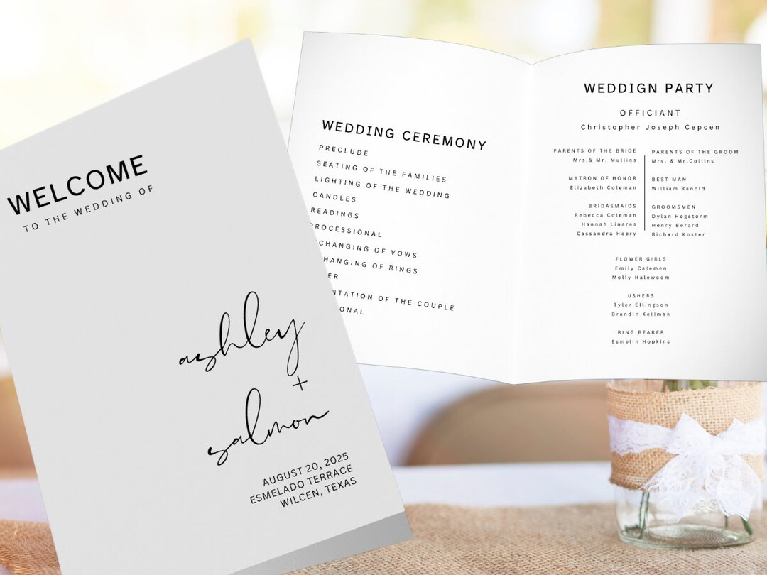 Modern Wedding Program Template Folded Minimalist Foldable - Etsy