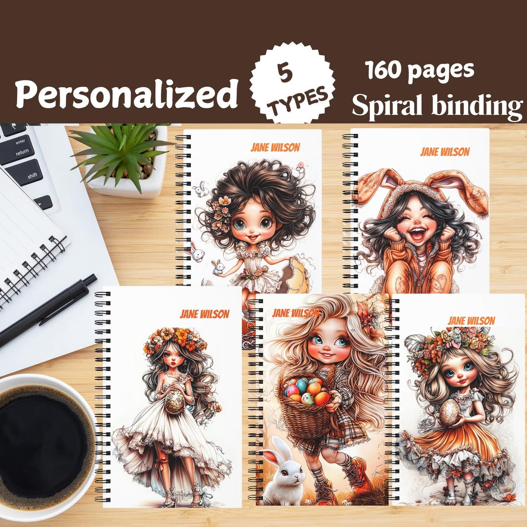 Spiral Journal,cute Bunny Girl Design,soft Cover Journal,easter Easter ...