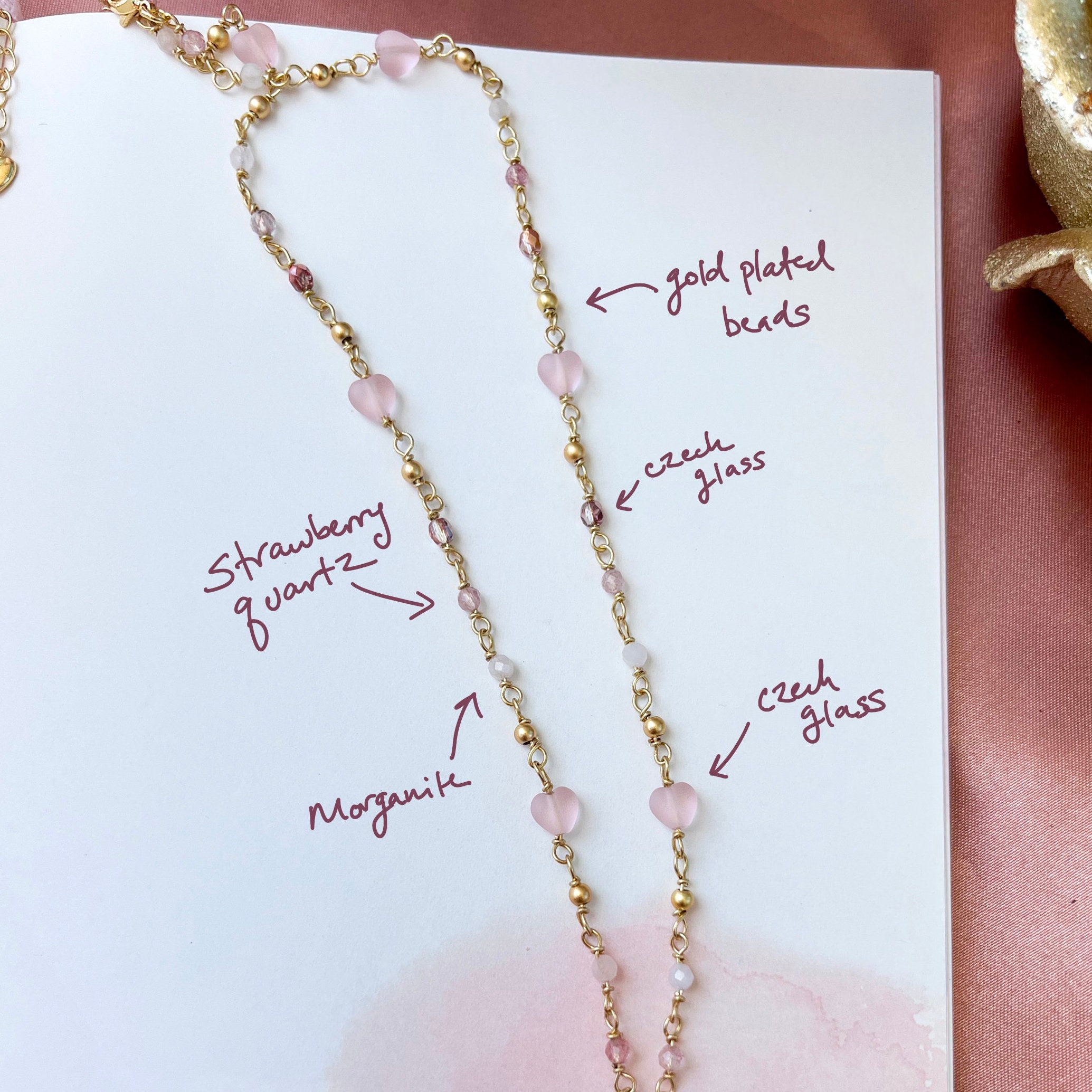 Pink Heart Locket Necklace - Delicate Gold Plated Choker - Romancecore ...